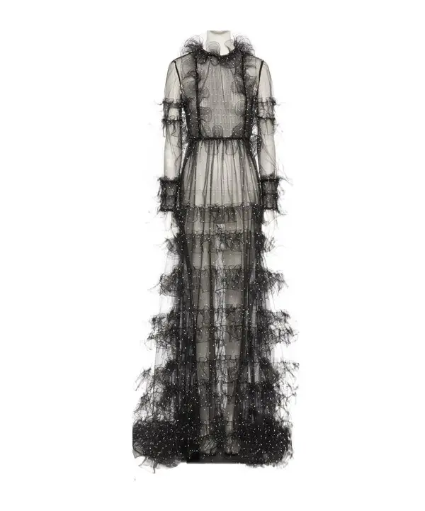 Valentino Garavani Ruffled Tulle Gown With Graphic Print