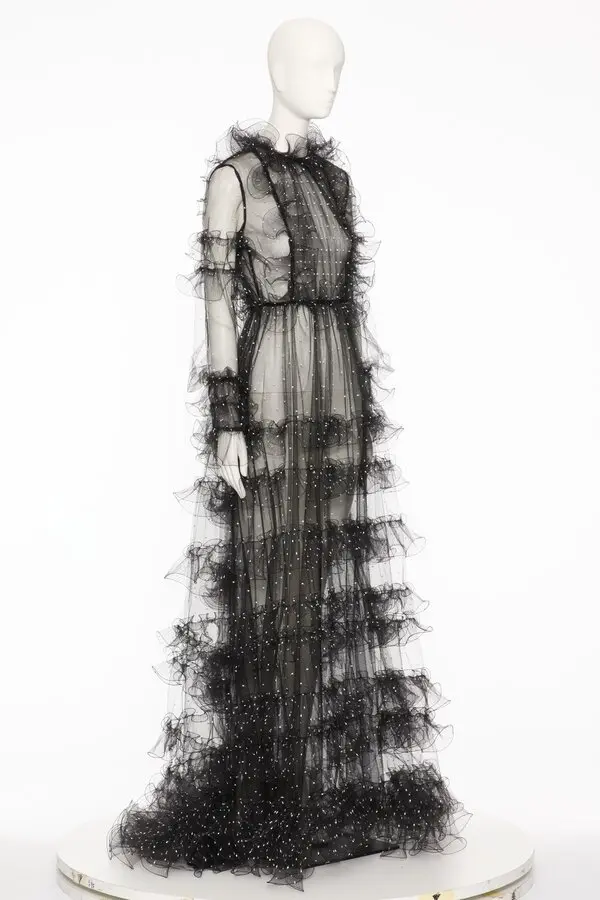 Valentino Garavani Ruffled Tulle Gown With Graphic Print