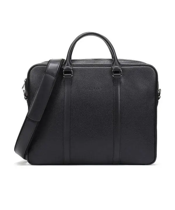Longchamp Le Foulonné Textured Top Handle Laptop Bag - Black