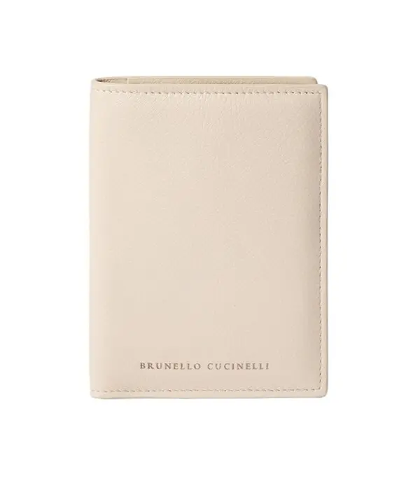 Brunello Cucinelli Grained Leather Passport Holder - Ivory