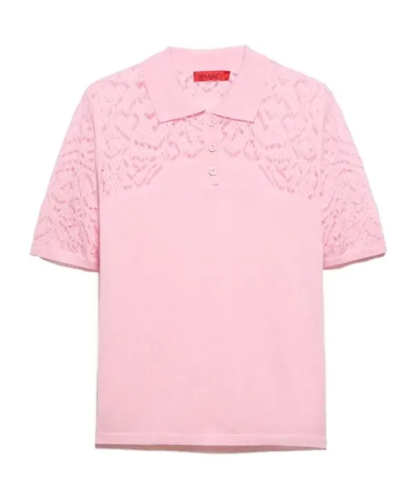 MAXCO. Max&co. Pointelle-knit Cotton Polo Shirt With Lace Details