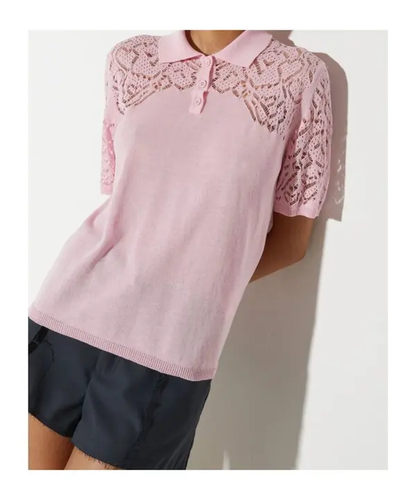 MAXCO. Max&co. Pointelle-knit Cotton Polo Shirt With Lace Details