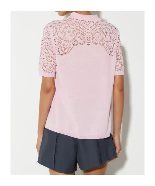 MAXCO. Max&co. Pointelle-knit Cotton Polo Shirt With Lace Details