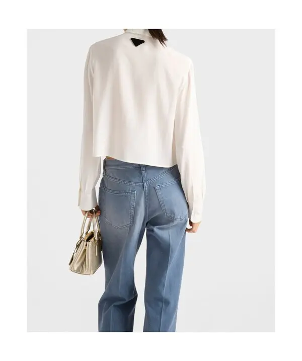 Prada Crepe De Chine Shirt With Velvet Bow Detail
