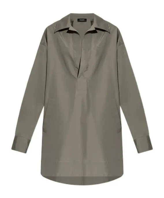 Dsquared2 Long-sleeved V-neck Dress - Gray