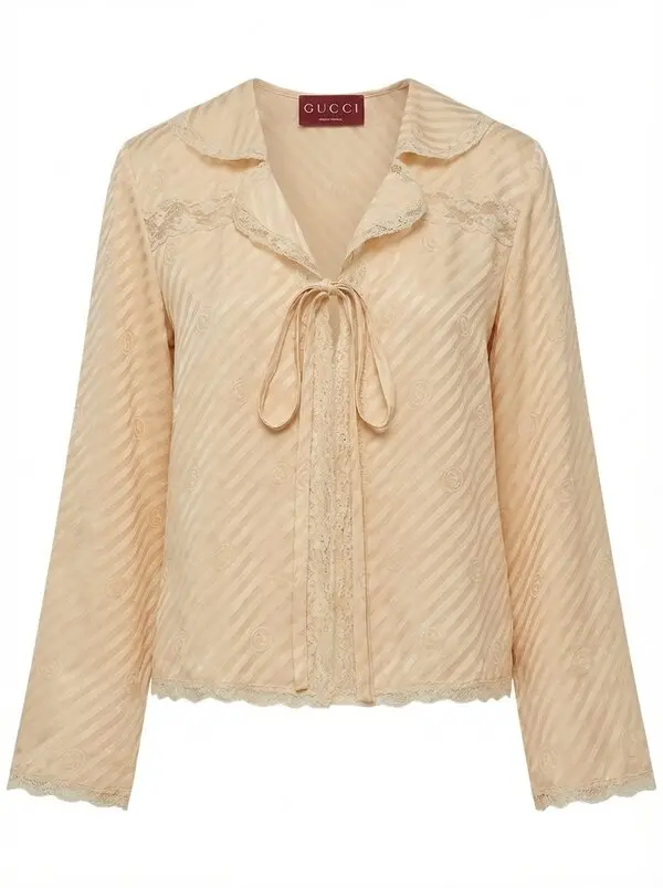 Gucci Diagonal Gg Jacquard Shirt With Lace Trim - Light Beige