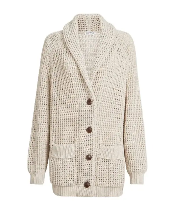Brunello Cucinelli Open-knit Shawl Collar Cardigan - Oat