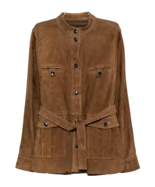 YVES SALOMON Long Sleeve Belted Jacket - Brown
