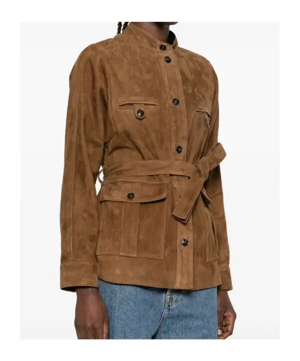 YVES SALOMON Long Sleeve Belted Jacket - Brown
