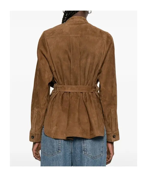 YVES SALOMON Long Sleeve Belted Jacket - Brown