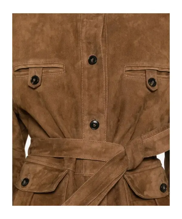 YVES SALOMON Long Sleeve Belted Jacket - Brown