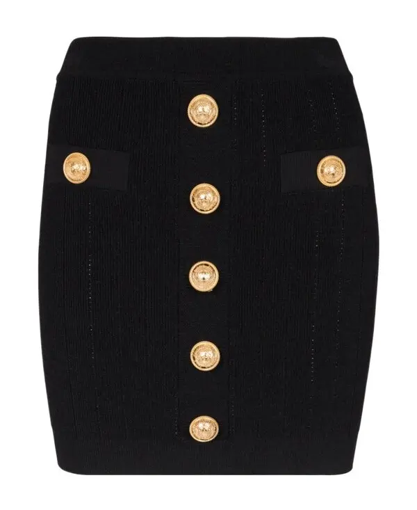 Balmain Button Embellished Knitted Skirt - Black
