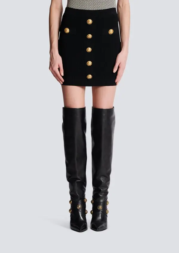 Balmain Button Embellished Knitted Skirt - Black