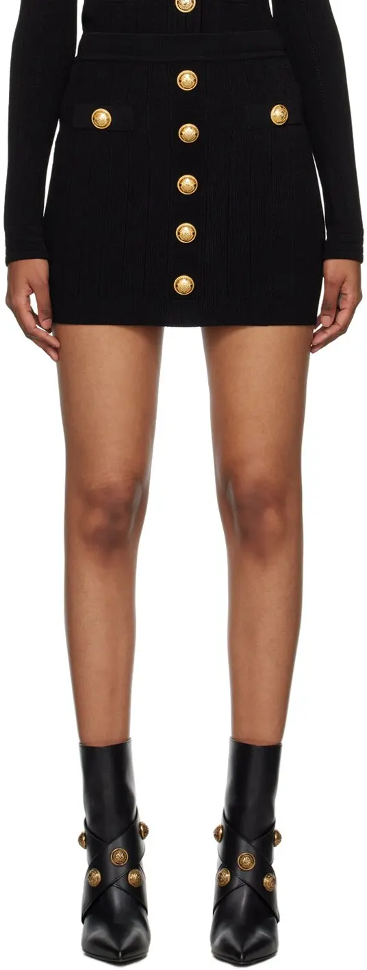 Balmain Button Embellished Knitted Skirt - Black