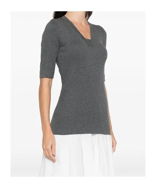 Brunello Cucinelli V-neck Embellished T-shirt - Grey