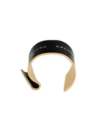 Celine Ribbon Large Cuff In Enamel And Brass With Gold Finish - Black