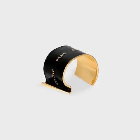 Celine Ribbon Large Cuff In Enamel And Brass With Gold Finish