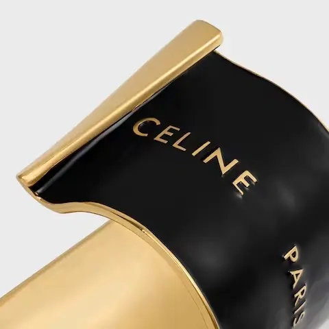 Celine Ribbon Large Cuff In Enamel And Brass With Gold Finish