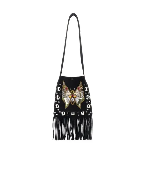 Valentino Garavani Nellcôte Embroidered Shoulder Bag With Fringes