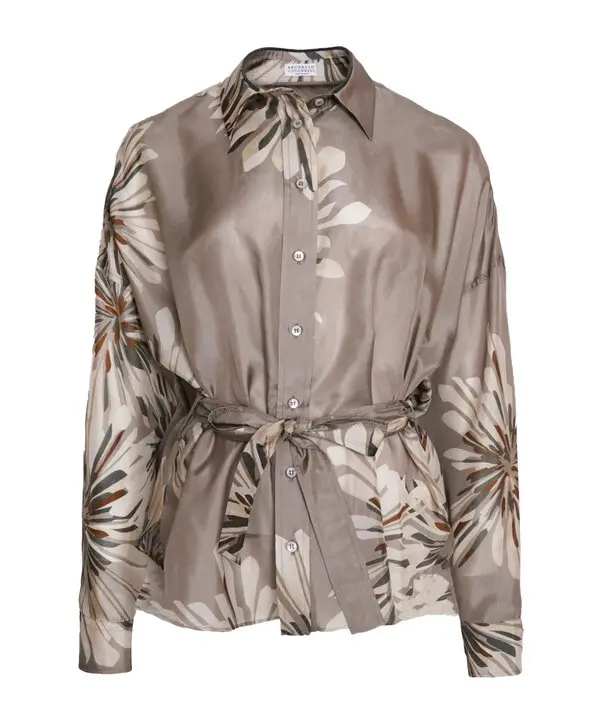Brunello Cucinelli Floral Print Belted Shirt - No