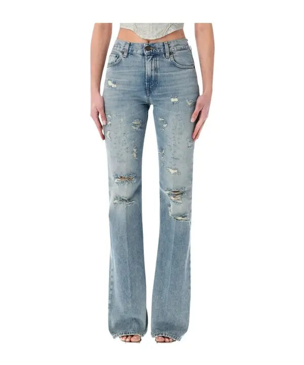 HAIKURE Flora Broken Distressed Flared Jeans - Gray