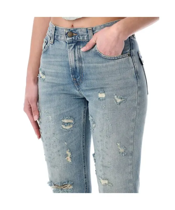 HAIKURE Flora Broken Distressed Flared Jeans - Gray