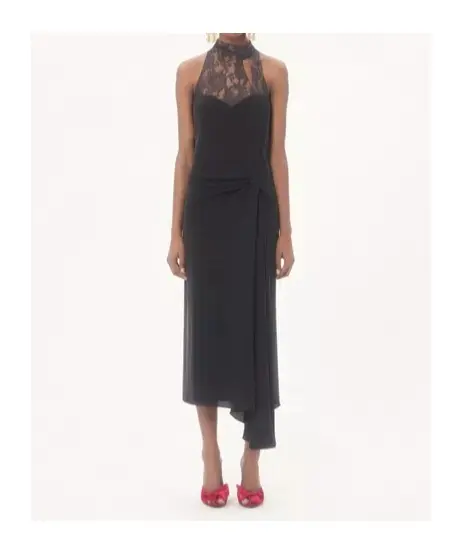 Valentino Garavani Georgette Dress With Lace Neckline