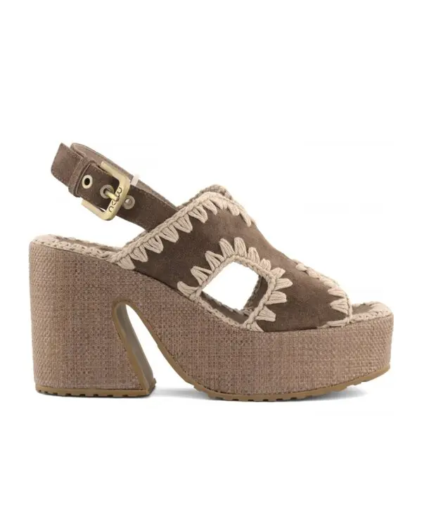 Mou Crochet-trim Leather Platform Sandals - Brown