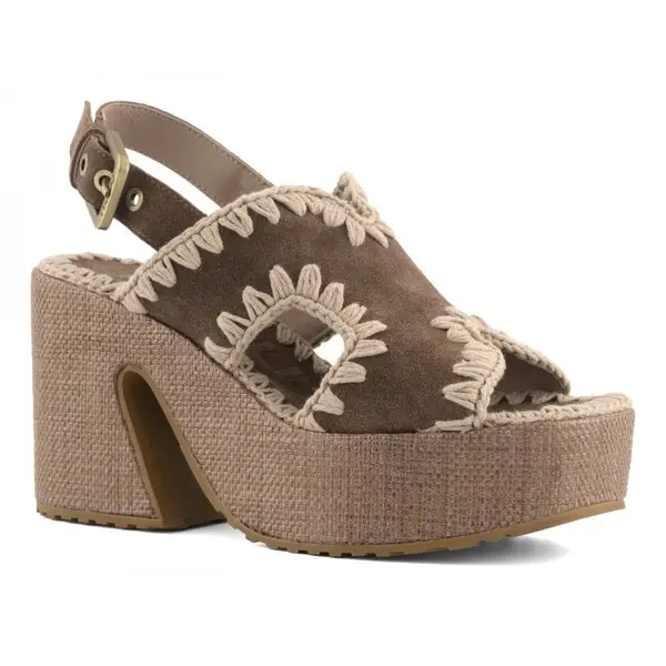 Mou Crochet-trim Leather Platform Sandals