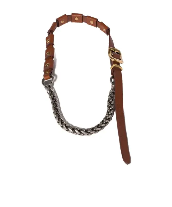 Miu Miu Leather And Metal Studded Chain Necklace - Yellow