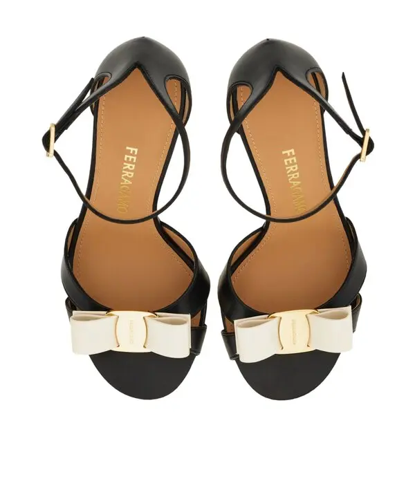FERRAGAMO Vara Bow Stiletto Sandals - Black/biscuit