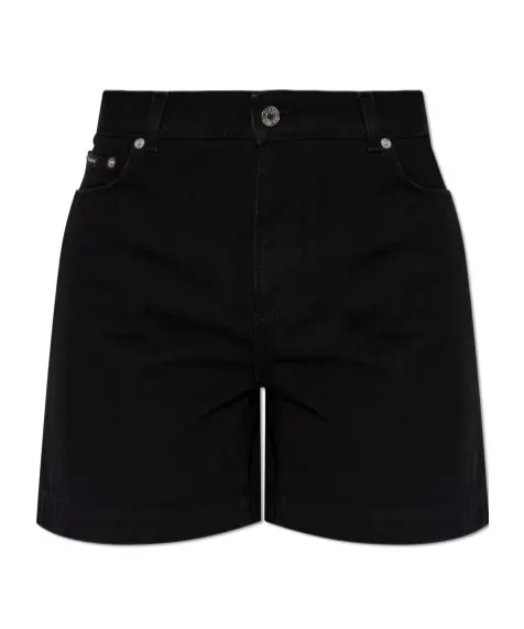 Dolce & Gabbana Dolce Gabbana Logo Plaque Denim Shorts - Black