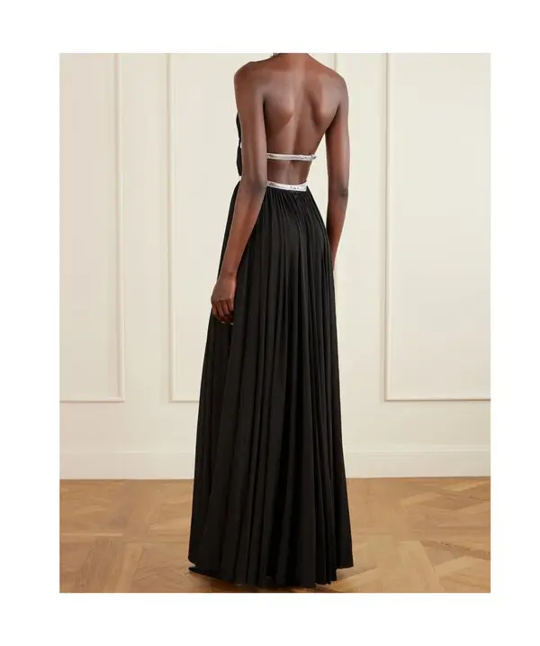 Alaïa Pleated Jersey Gown With Metallic Elaphe Trim