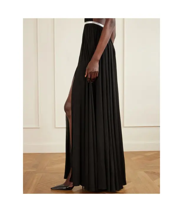 Alaïa Pleated Jersey Gown With Metallic Elaphe Trim