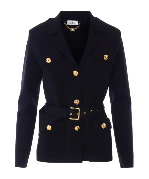 Elisabetta Franchi Belted Pocket Blazer - Black