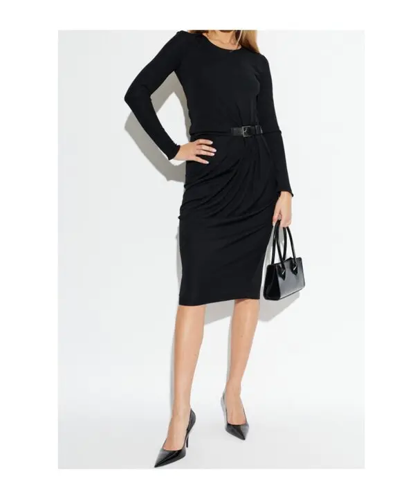 TOM FORD Long Sleeve Round Neck Dress With Decorative Waistband
