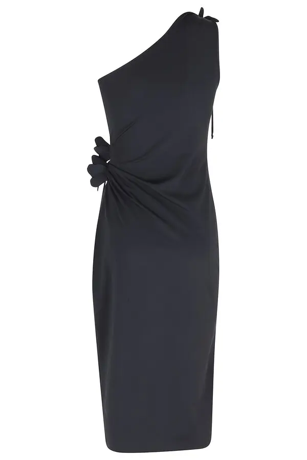 Coperni One-shoulder Flower Midi Gown Dress - Black