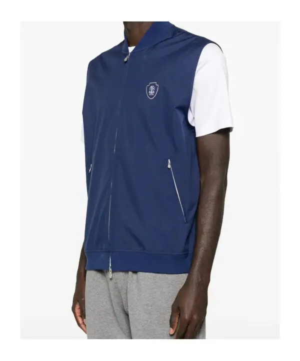 Brunello Cucinelli Zip-up Gilet With Logo Detail - Blue