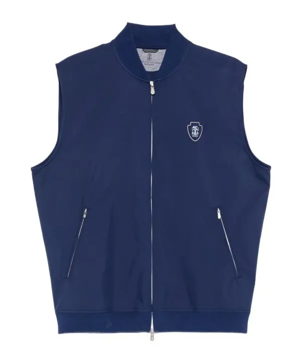 Brunello Cucinelli Zip-up Gilet With Logo Detail - Blue