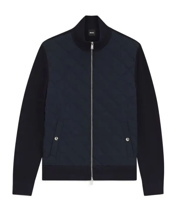 Hugo Boss Quilted Panel Zip-up Jacket - Black