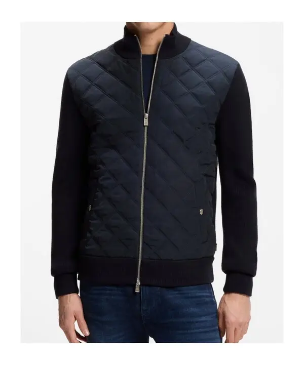 Hugo Boss Quilted Panel Zip-up Jacket - Black