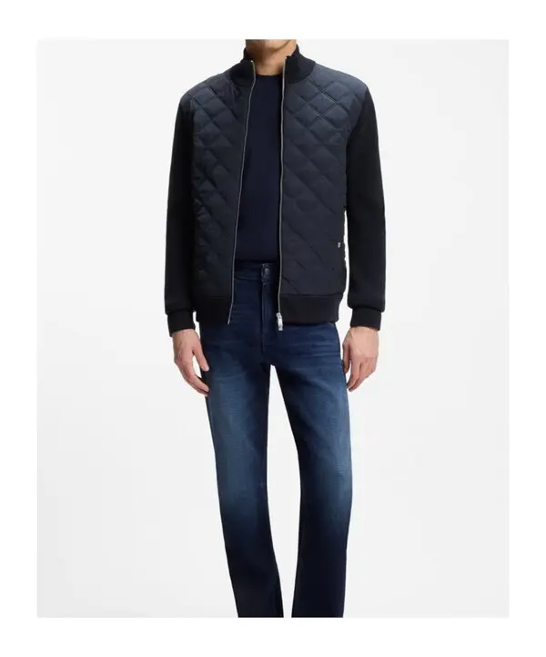 Hugo Boss Quilted Panel Zip-up Jacket - Black