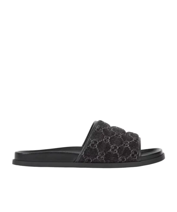 Gucci Gg Monogram Denim Slip-on Sandals - Black