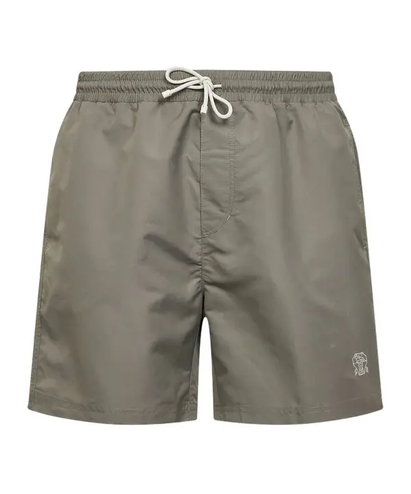 Brunello Cucinelli Logo Detailed Drawstring Swim Shorts - Gray