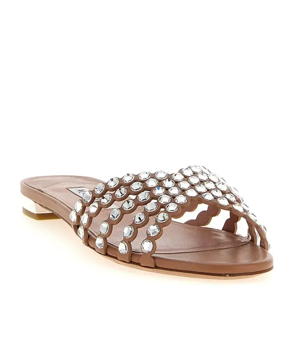 AQUAZZURA Tequila Embellished Slides - Brown
