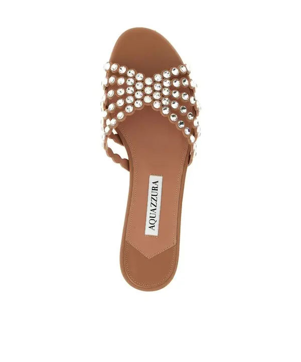 AQUAZZURA Tequila Embellished Slides - Brown