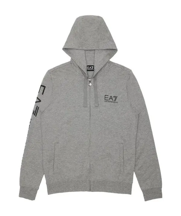 EA7 Logo Print Zip-up Hooded Jacket