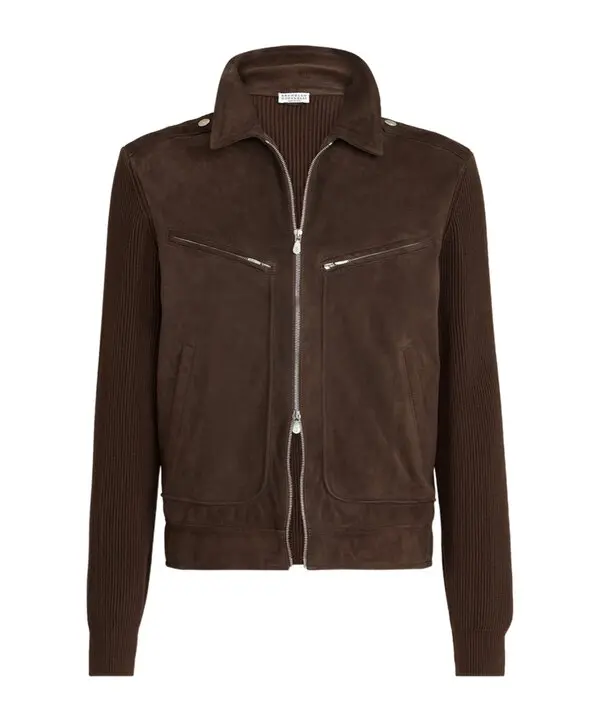 Brunello Cucinelli Cropped Zip-up Jacket With Lapel Collar - Espresso