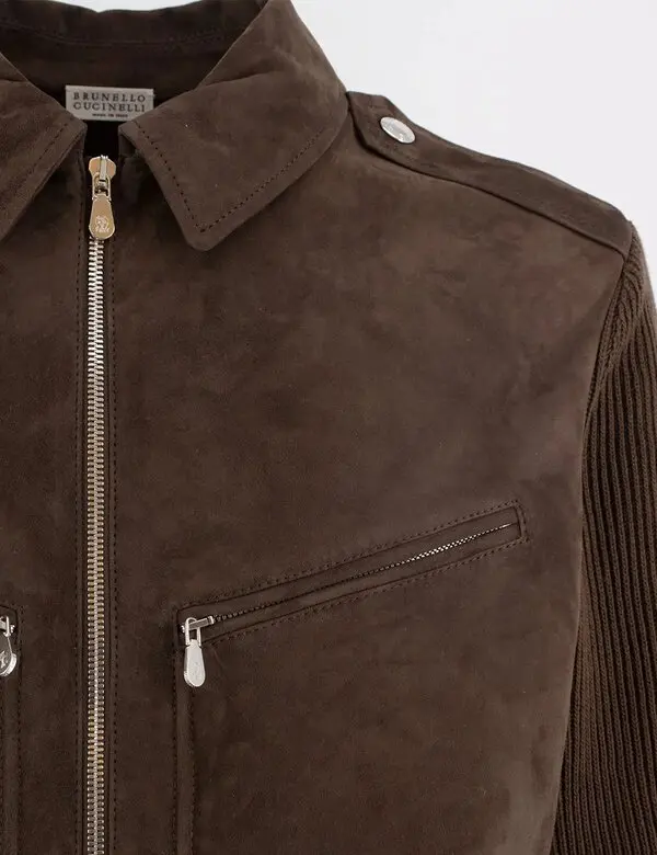 Brunello Cucinelli Cropped Zip-up Jacket With Lapel Collar - Espresso