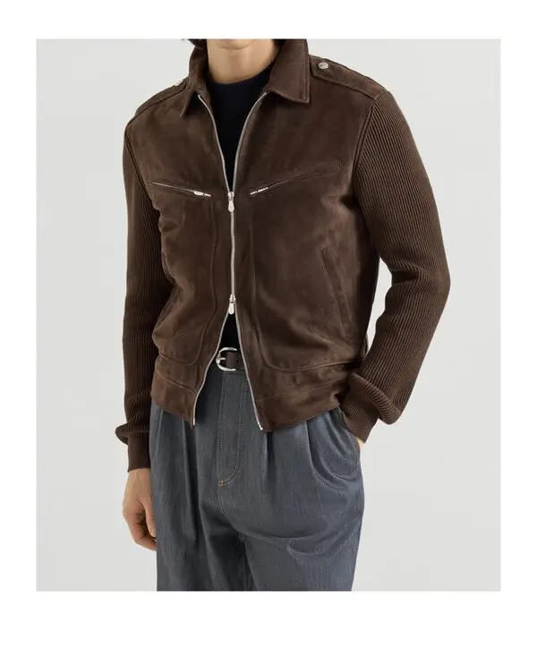 Brunello Cucinelli Cropped Zip-up Jacket With Lapel Collar - Espresso